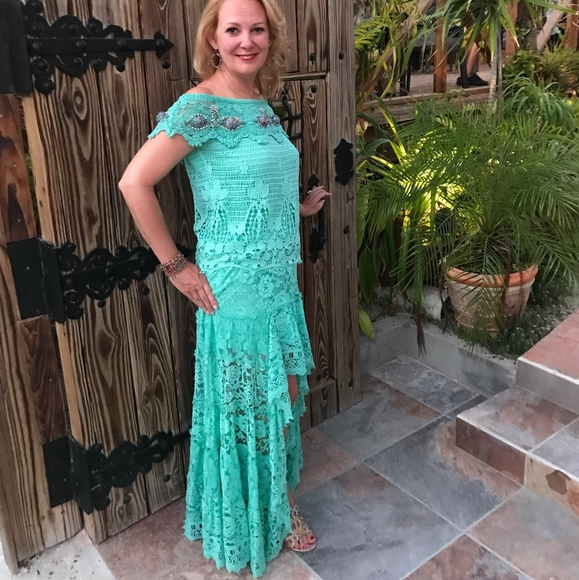 Boston Proper | Dresses | Boston Proper Lace And Crochet High Low Maxi ...